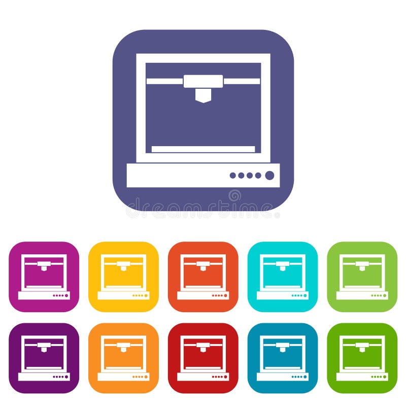 3d Printer Model Icon Set Color Hexahedron Stock Vector - Illustration ...