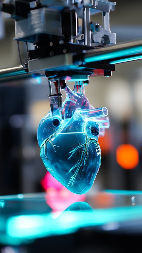 3D Printer Nozzle Meticulously Crafting a Realistic Human Heart Model ...