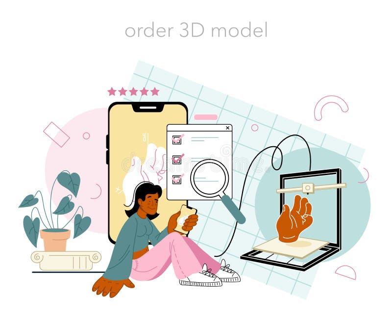 3D Printer Online Service or Platform. Digital Designer with Electronic ...