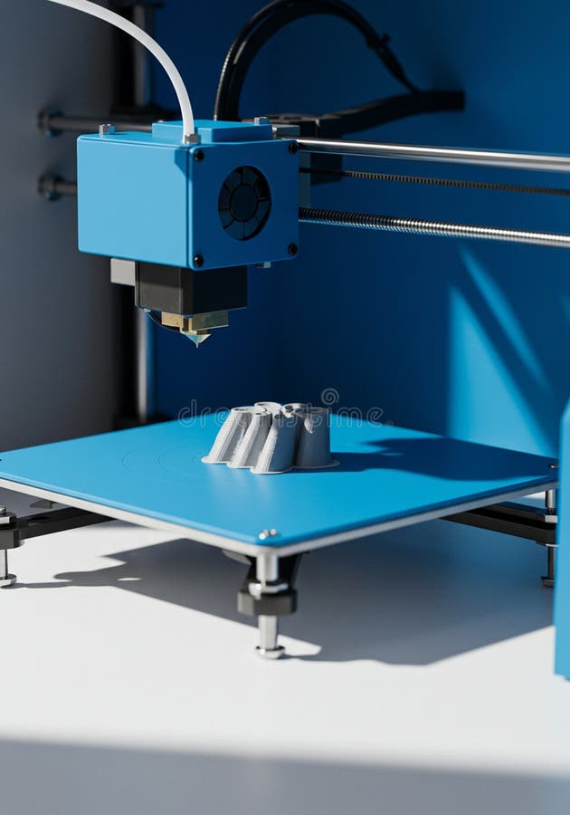 A 3D Printer in Operation, Featuring a Blue Print Bed and a Filament ...