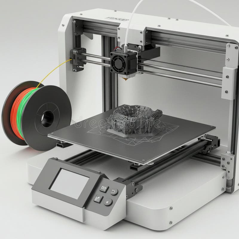 3D Printer in Operation, Featuring a Partially Completed Object on the ...