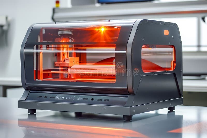 3D Printer in Operation with a Glowing Red Light, Showcasing Modern ...