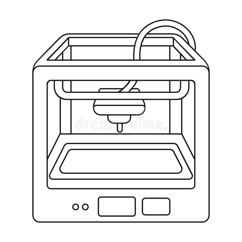 3D Printer in Outline Style Isolated on White Background. Typography ...