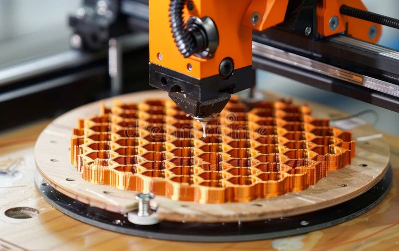 A 3D Printer Precisely Extrudes Molten Material To Create a Grid of ...