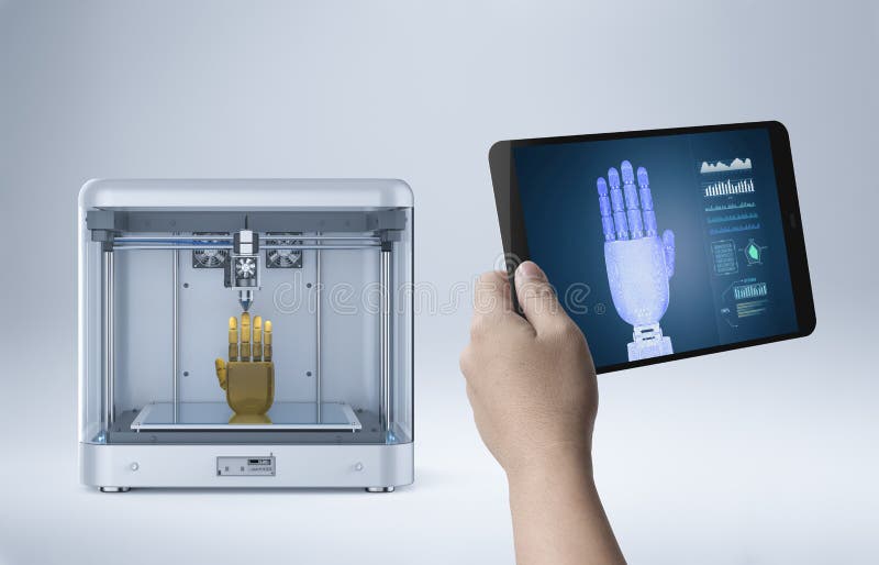 3d Printer Print Robot Hand Stock Illustration - Illustration of ...