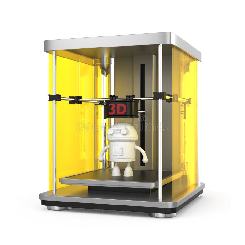 3D Printer and Printed Robot Model Stock Illustration - Illustration of ...