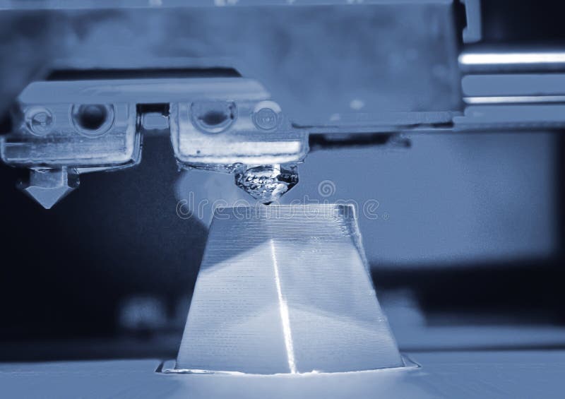 3d Printer Printing Blue Gray Faceted Geometric Shapes Blue Background ...