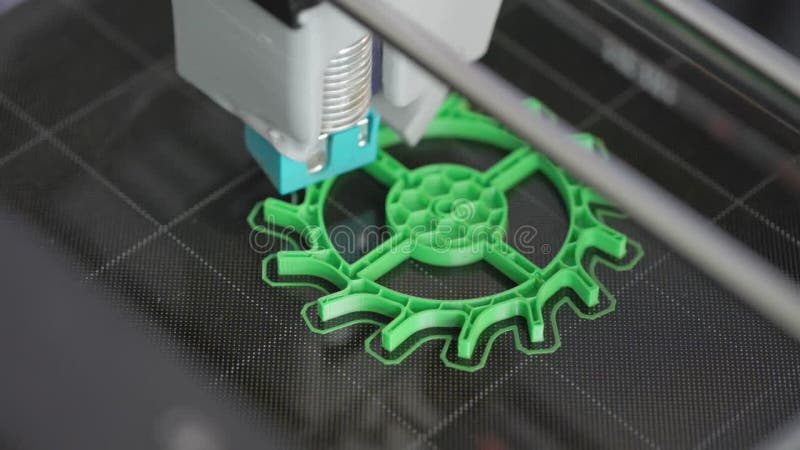 The 3d Printer is Printing a Gear from Green Plastic. a Layer by Layer ...