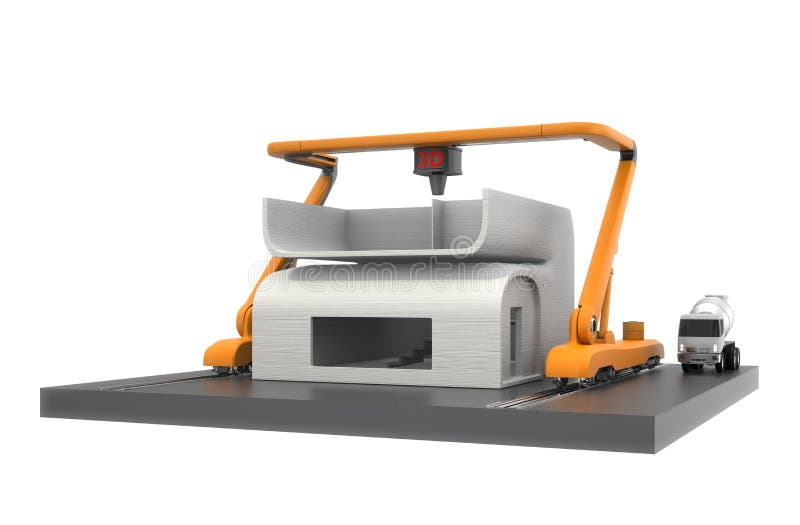 3D Printer Printing House on White Background Stock Illustration ...