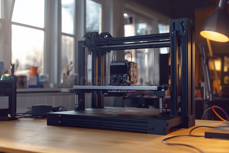 3D Printer Working on a Detailed Model in a Bright Workspace during the ...
