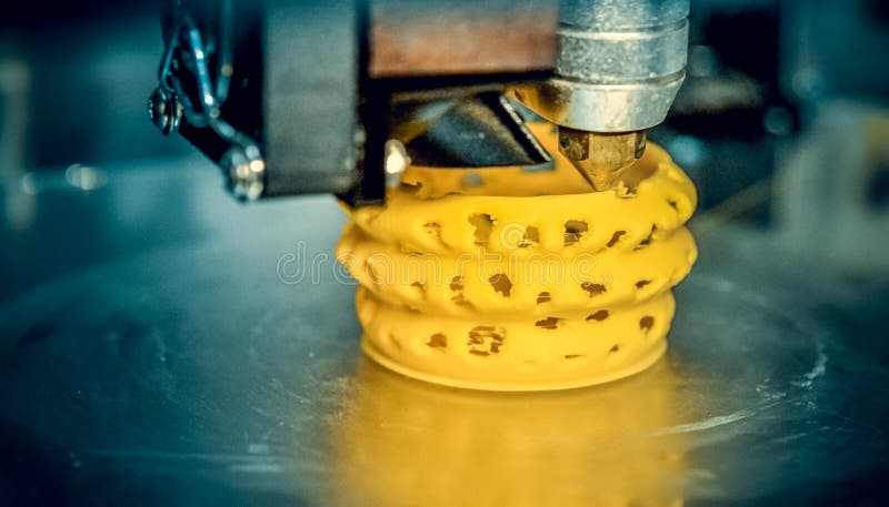 3d Printer Printing Objects Yellow Form Closeup. Stock Image - Image of ...