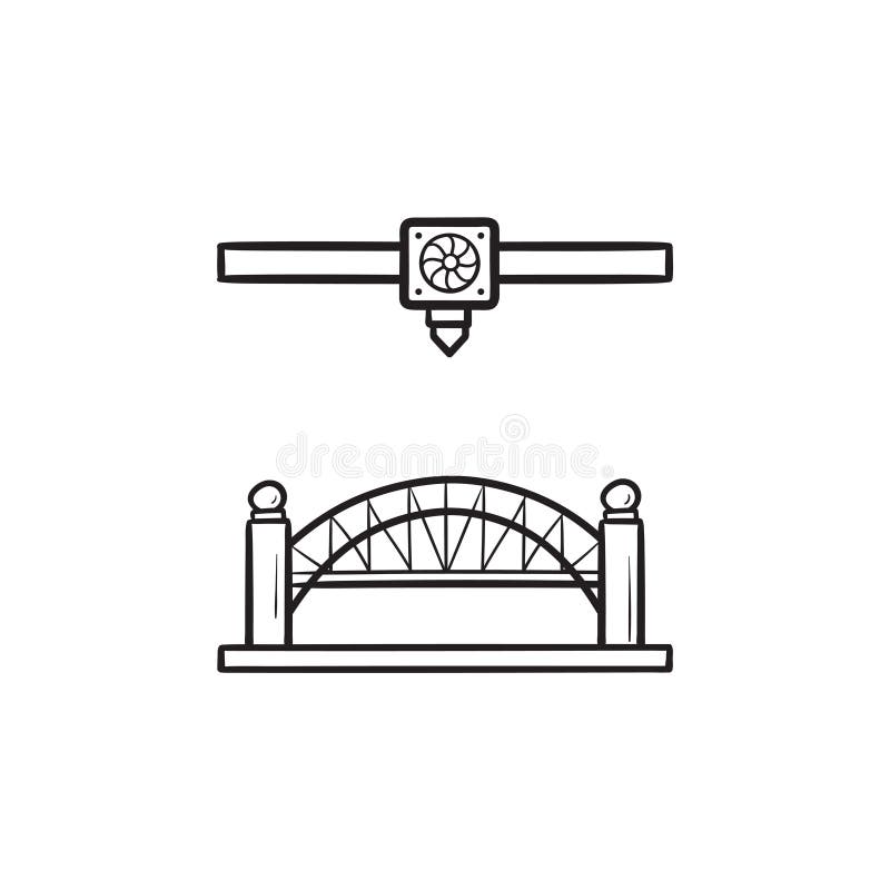 3d Printer Prints a Bridge Hand Drawn Outline Doodle Icon. Stock Vector ...