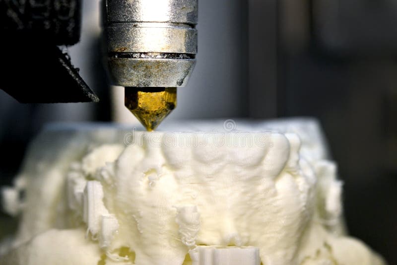 3D Printer Prints the Form of Molten Plastic White. Stock Photo - Image ...