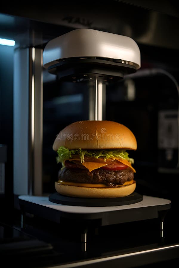 3D Printer Prints Meat Burger. Cooking Device of Future for Making Food ...