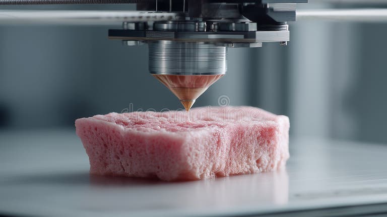 A 3D Printer Prints a Piece of Meat. Stock Illustration - Illustration ...
