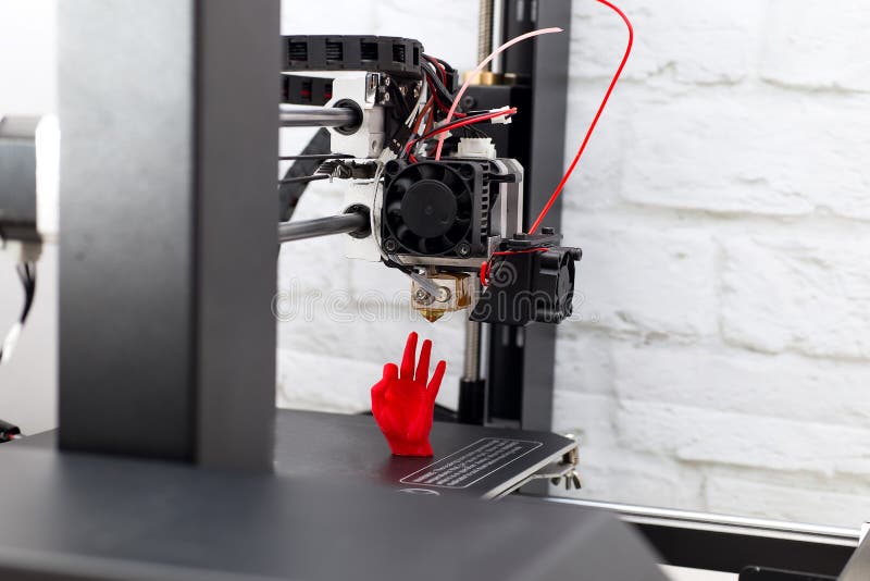 3d Printer Prints a Red Plastic Hand Figurine Stock Photo - Image of ...
