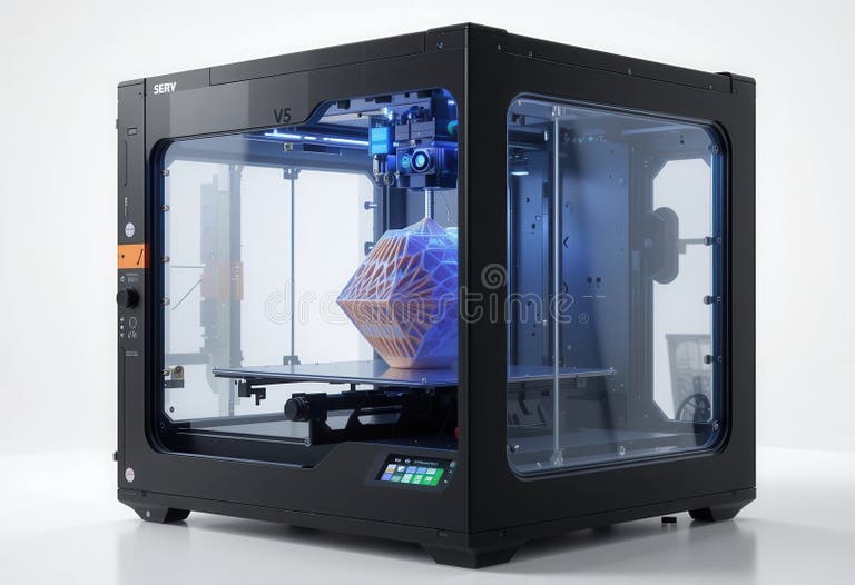 3D Printer Producing an Intricate Geometric Shape in a Modern Workspace ...