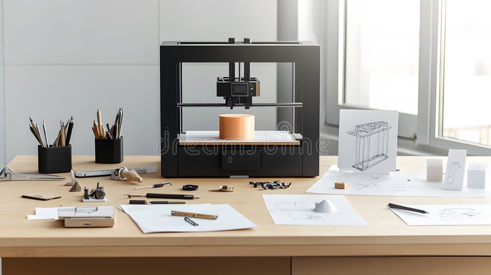 3D Printer for Prototype Design and Construction Stock Illustration ...