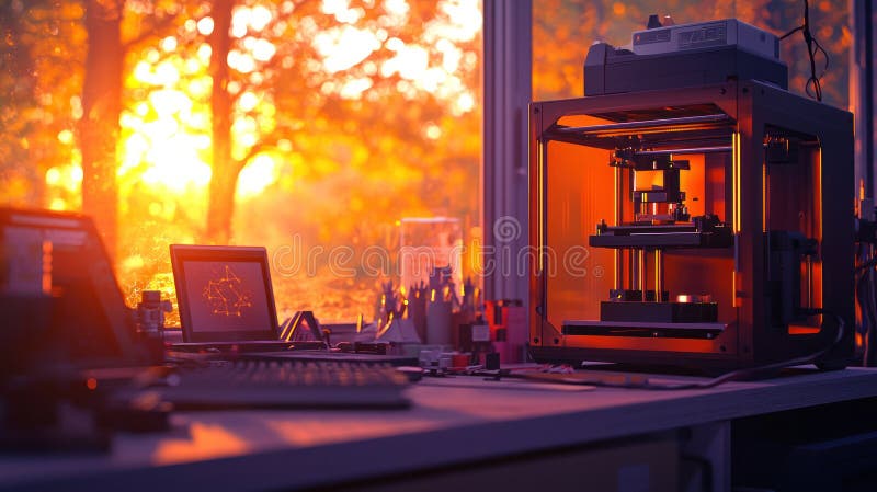 3D Printer in a Room with Sunset View. Modern Technology and Creativity ...