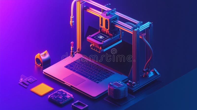 Modern 3D Printer Laptop Technology Digital Design Innovation Future ...