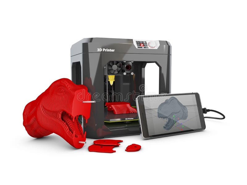 3d Illustration of 3D Printer and 3D Sample Model. 3D Rendering Image ...