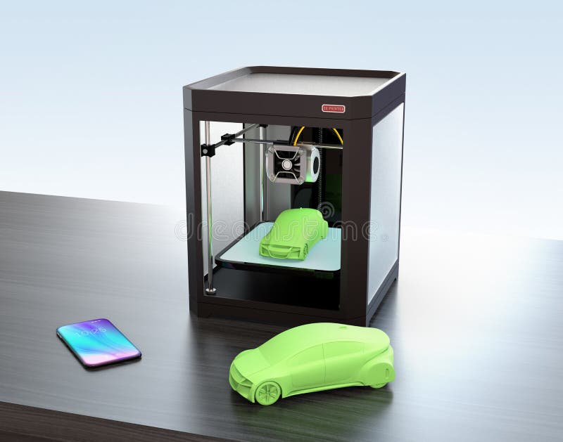 3D Printer, Smart Phone and 3D Sample Model Stock Illustration ...