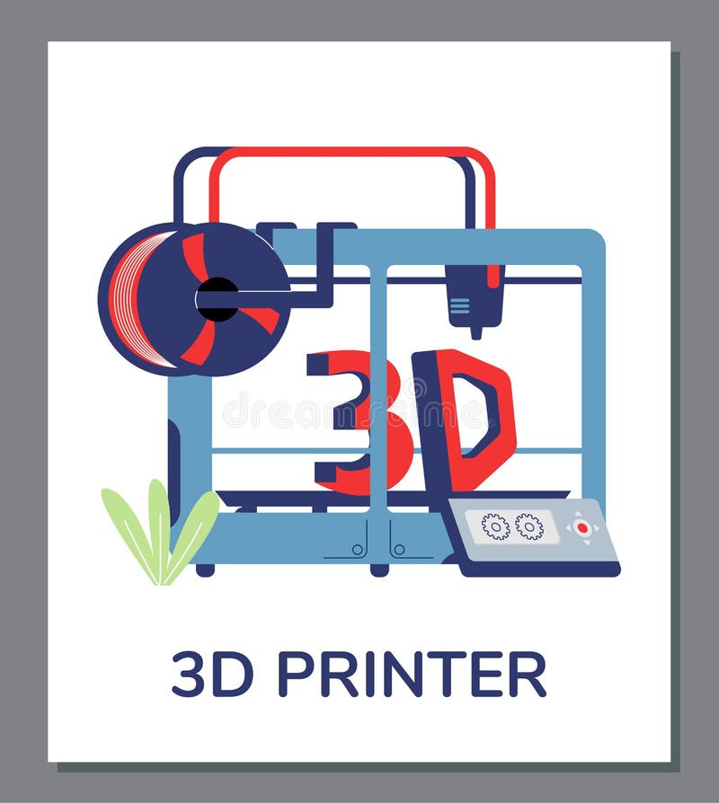 3D Printer Technology Card or Banner Template, Flat Cartoon Vector ...