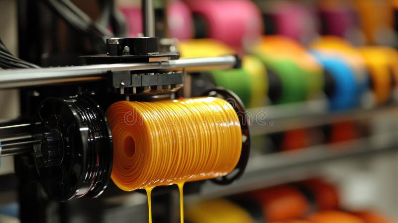 3d Printer Using Yellow Filament Creating an Object with Colorful ...
