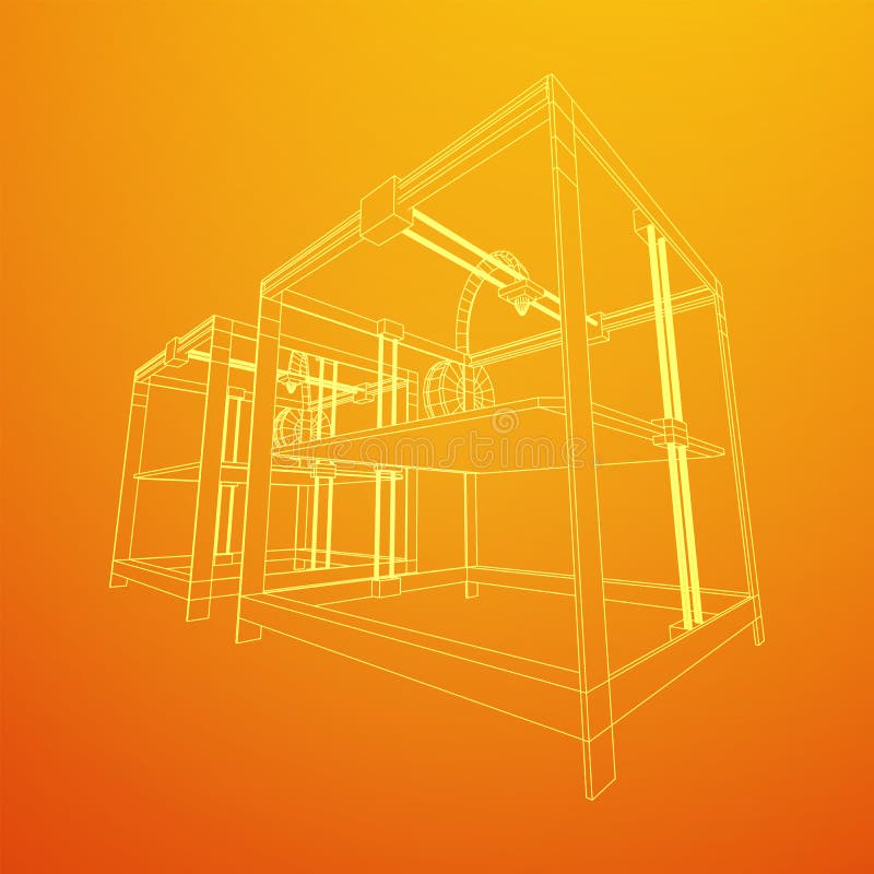 3D Printer Wireframe stock vector. Illustration of design - 173964770
