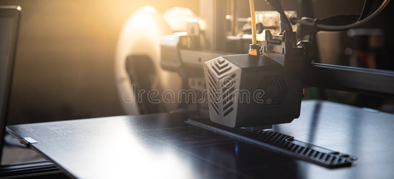 3D Printer at Work with Visible Empty Space on the Left for Adding Text ...