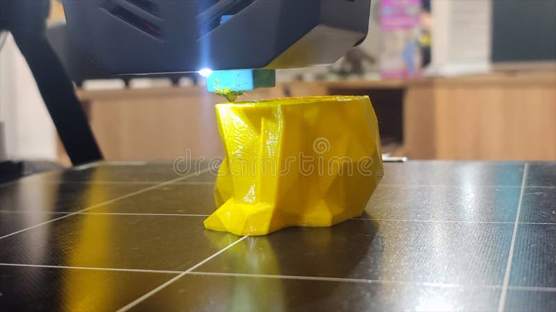 3D Printer Working Close-up 3D Printer Prints Model from Molten Yellow ...