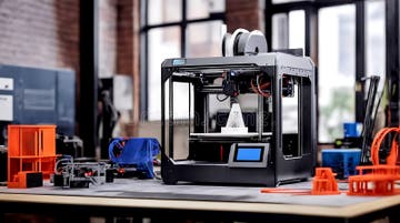 3D Printer on Workplace of Engineer Maker with Abstract Tech Schema of ...