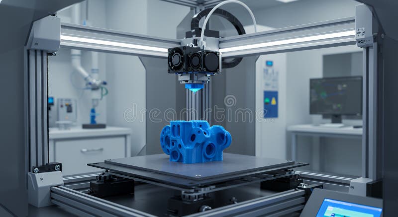 3d Printing Blue Plastic Object in Modern Laboratory Environment Stock ...