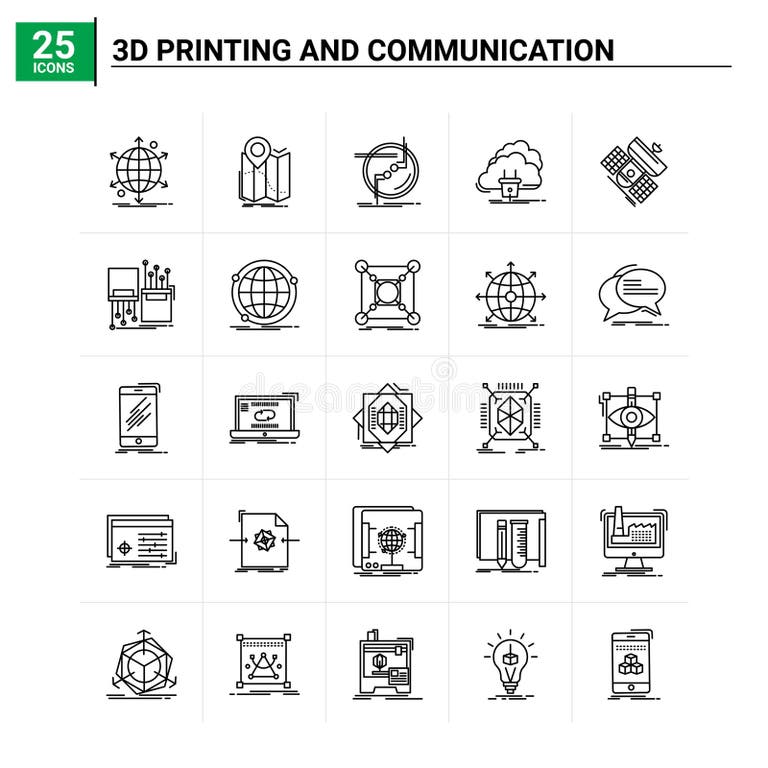 25 3d Printing and Communication Icon Set. Vector Background Stock ...