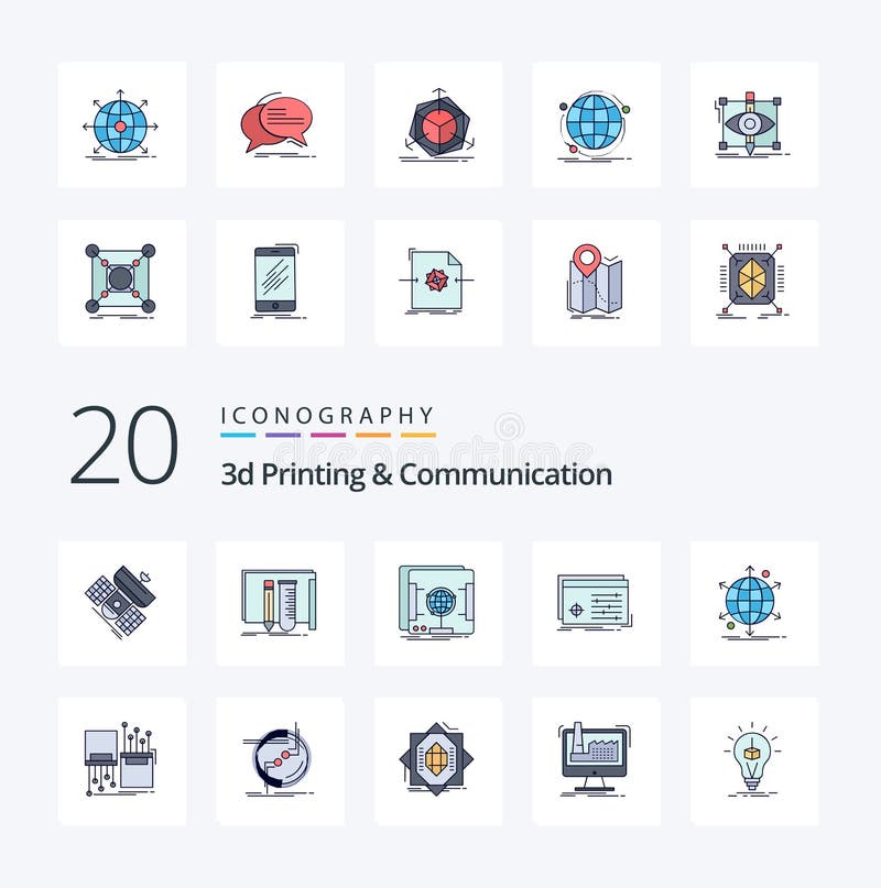 20 3d Printing and Communication Line Filled Color Icon Pack Like ...