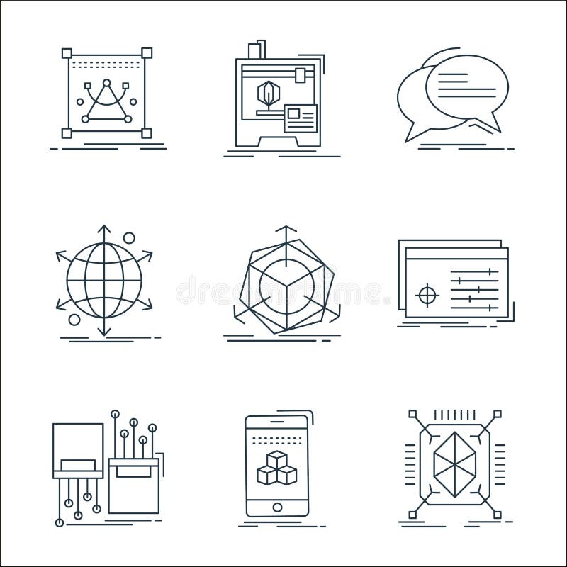 D Printing and Communication Line Icons. Linear Set Stock Vector ...