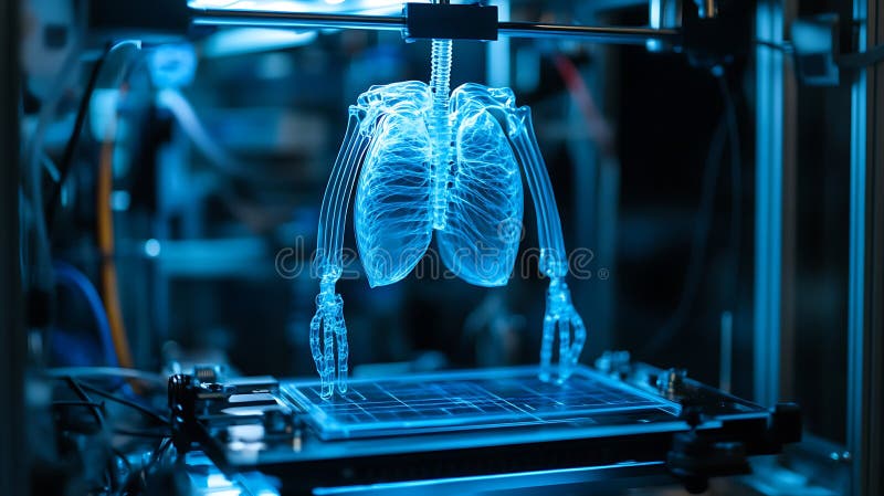3D Printing Human Skeleton Model on a Blue Platform Stock Illustration ...