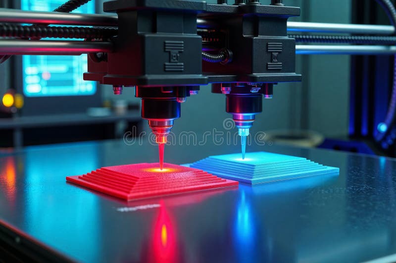 Close-Up of Dual-Extruder 3D Printer in Action, Generative Ai Stock ...