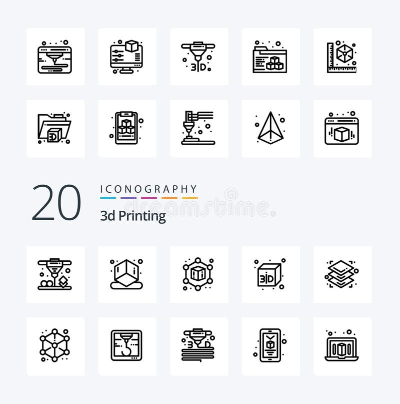 20 3d Printing Line Icon Pack Like 3d Cubed Modeling Layers Cube Height ...