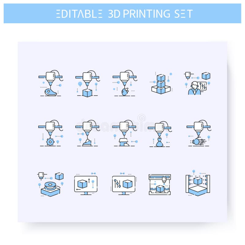 3D Printing line icons set stock vector. Illustration of fabrication ...