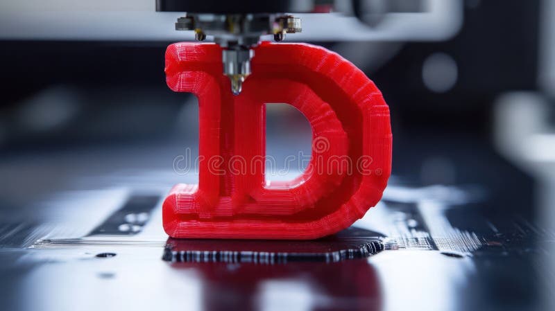 3D Printing Machine Creating a Red Letter D with Precision Stock ...