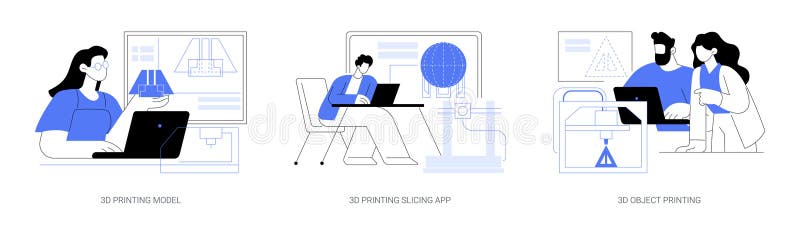 3D Printing Process Isolated Cartoon Vector Illustrations Se Stock ...