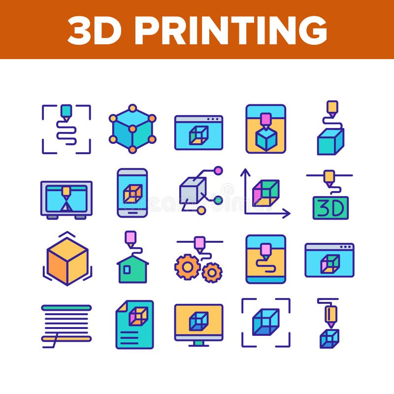 3d Printing Processing Collection Icons Set Vector 向量例证 - 插画 包括有 工程, 装箱 ...