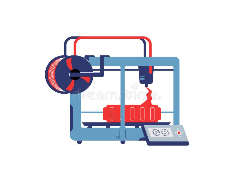 3D Printing Prototype Object, Flat Vector Illustration Isolated on ...