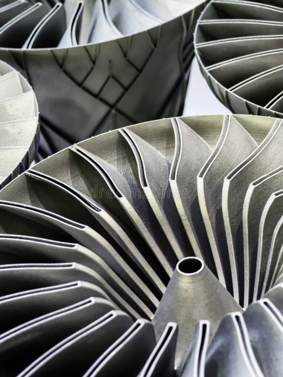 3D Printing Showcases Intricate Designs of Turbine Components in a Modern Workshop Setting Stock ...