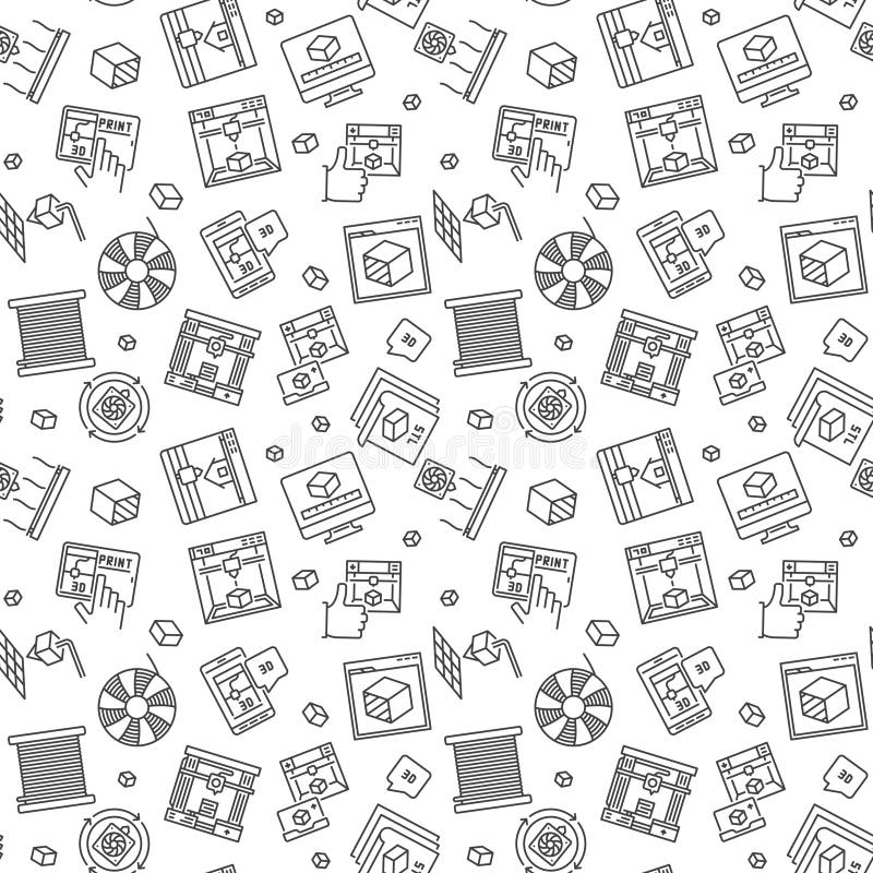 3D Printing Technology Concept Outline Pattern. Vector Seamless ...