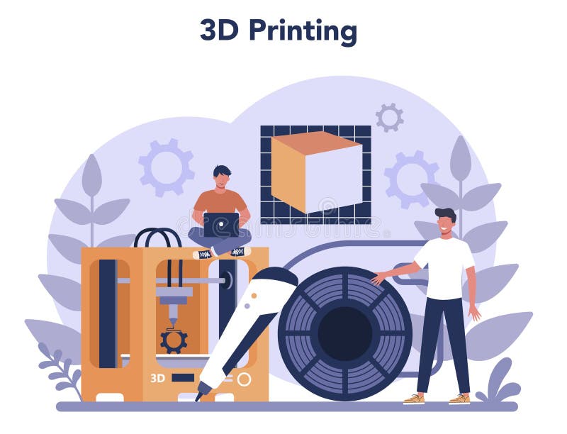 3D Printing Technology Concept. 3D Printer Equipment and Engineer Stock ...