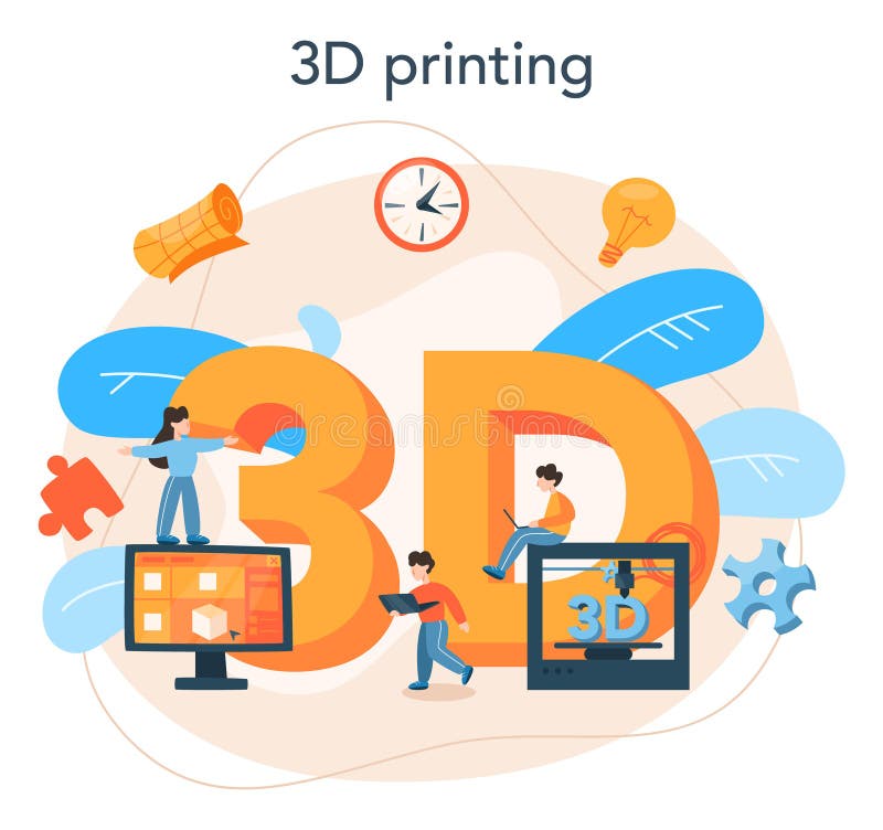 3D Printing Technology Concept. 3D Printer Equipment and Engineer Stock ...