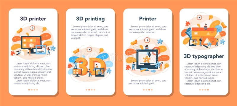 3D Printing Technology Mobile Application Banner Set. 3D Printer Stock ...