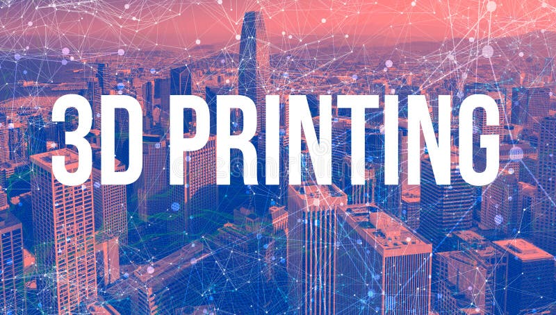 3D Printing Theme with Abstract Network Patterns and Skyscrapers Stock ...